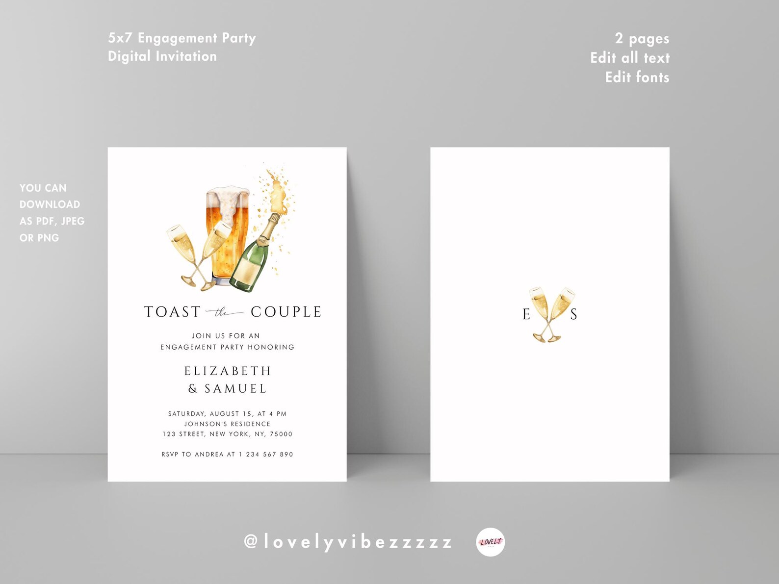 Let's Toast the Couple Wedding Shower Engagement Invite - Digital ...
