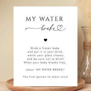 Digital My Water Broke Baby Shower Game Sign DIY Heart Script Baby ...