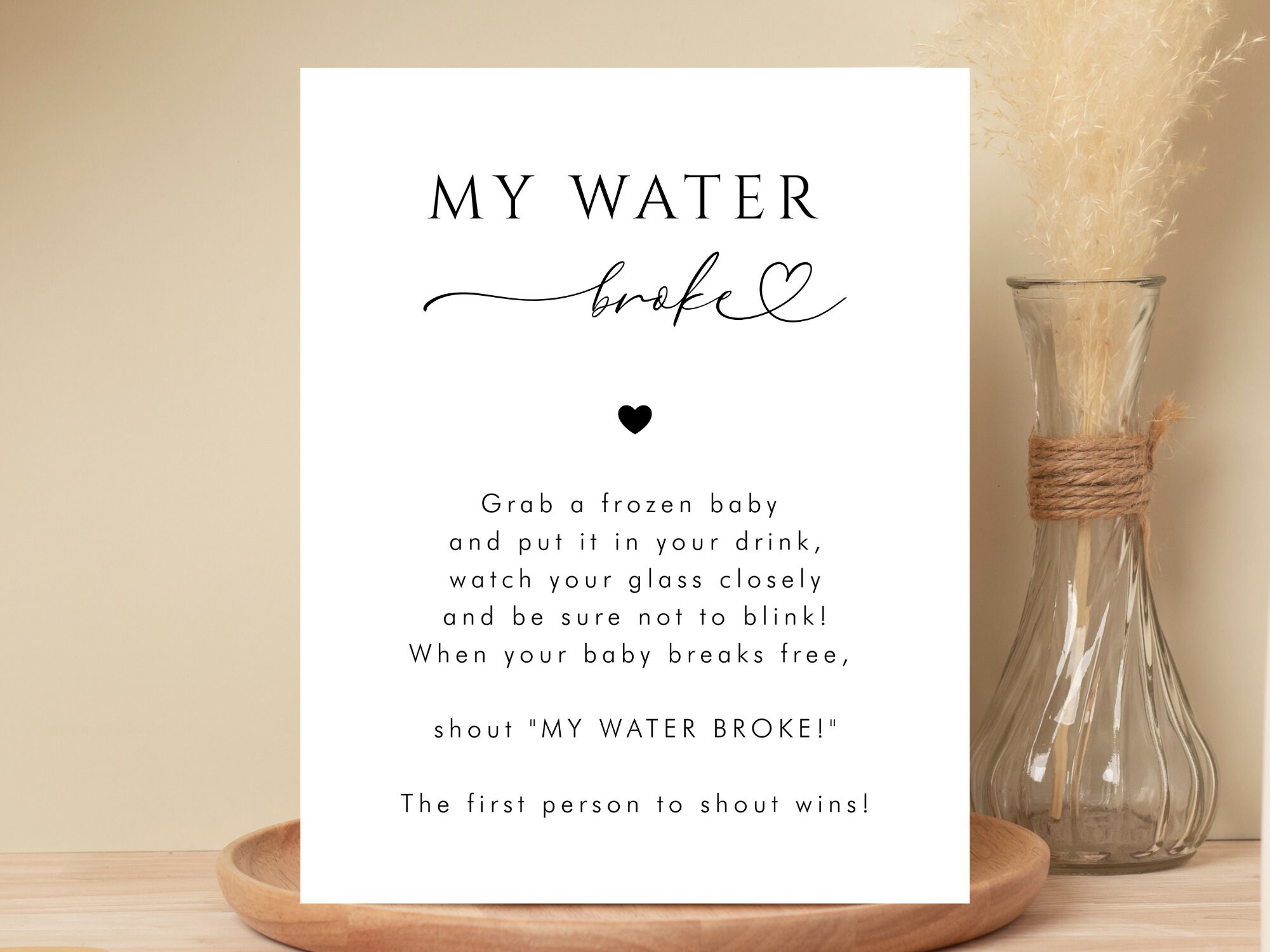 Digital My Water Broke Baby Shower Game Sign DIY Heart Script Baby Shower Game Poster Editable ...