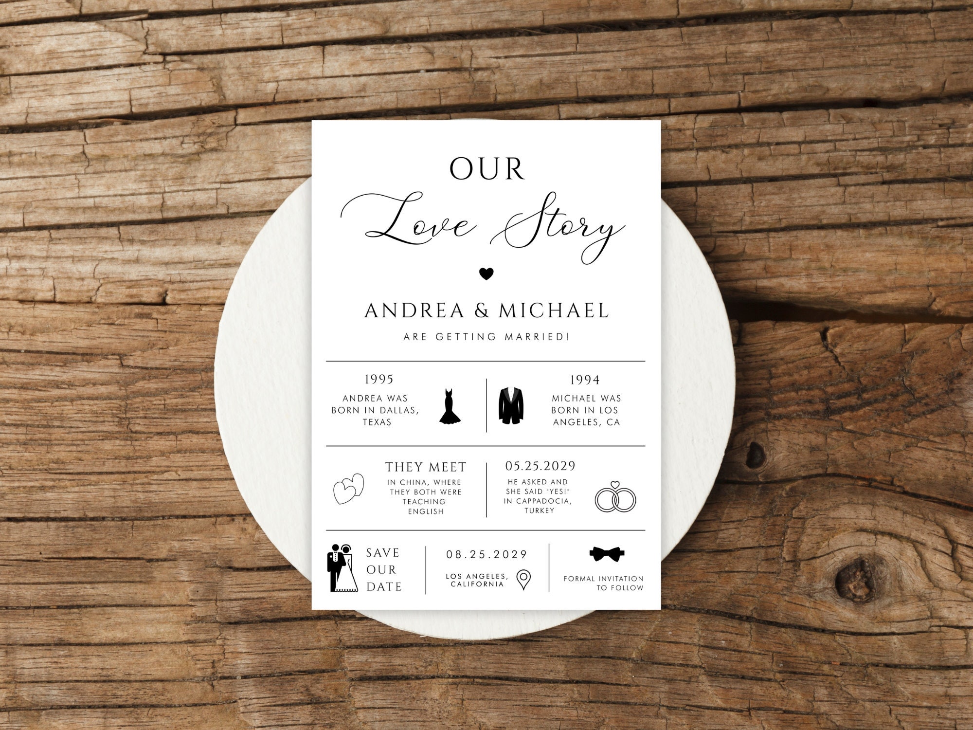 Our Love Story Wedding Invitation Delicate Love Story Infographic Photo ...