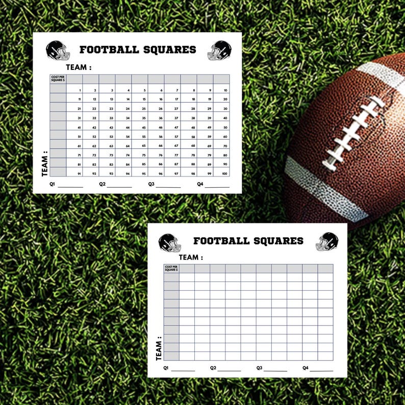 Football Squares Template Printable, NFL Squares Game 100 Box Grid ...
