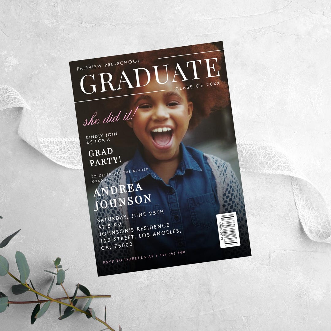 Pre-school Girl Graduation Kid Magazine Cover Invitation - Digital ...