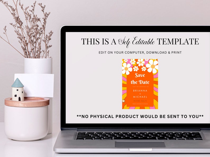 Editable Groovy Orange Save the Date Invite DIY Daisy Floral Wedding ...