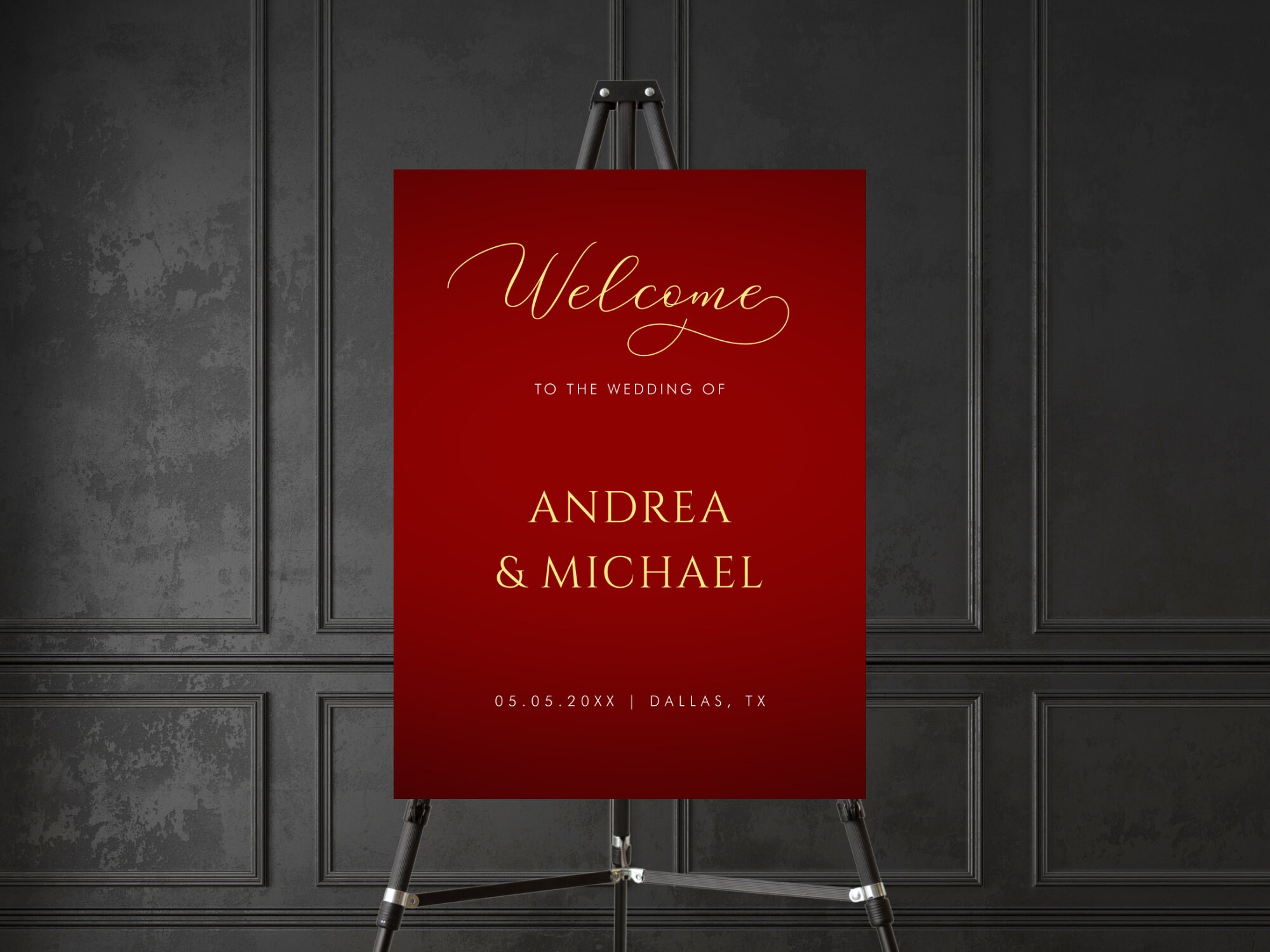 Editable Dark Red Gold Wedding Sign Digital Dark Red Wine Wedding ...