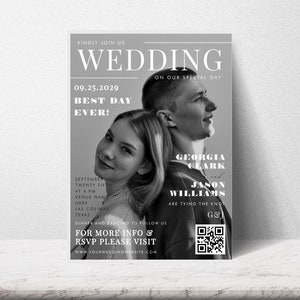 Digital Black & White Magazine Cover Wedding Invitation - DIY Unique ...