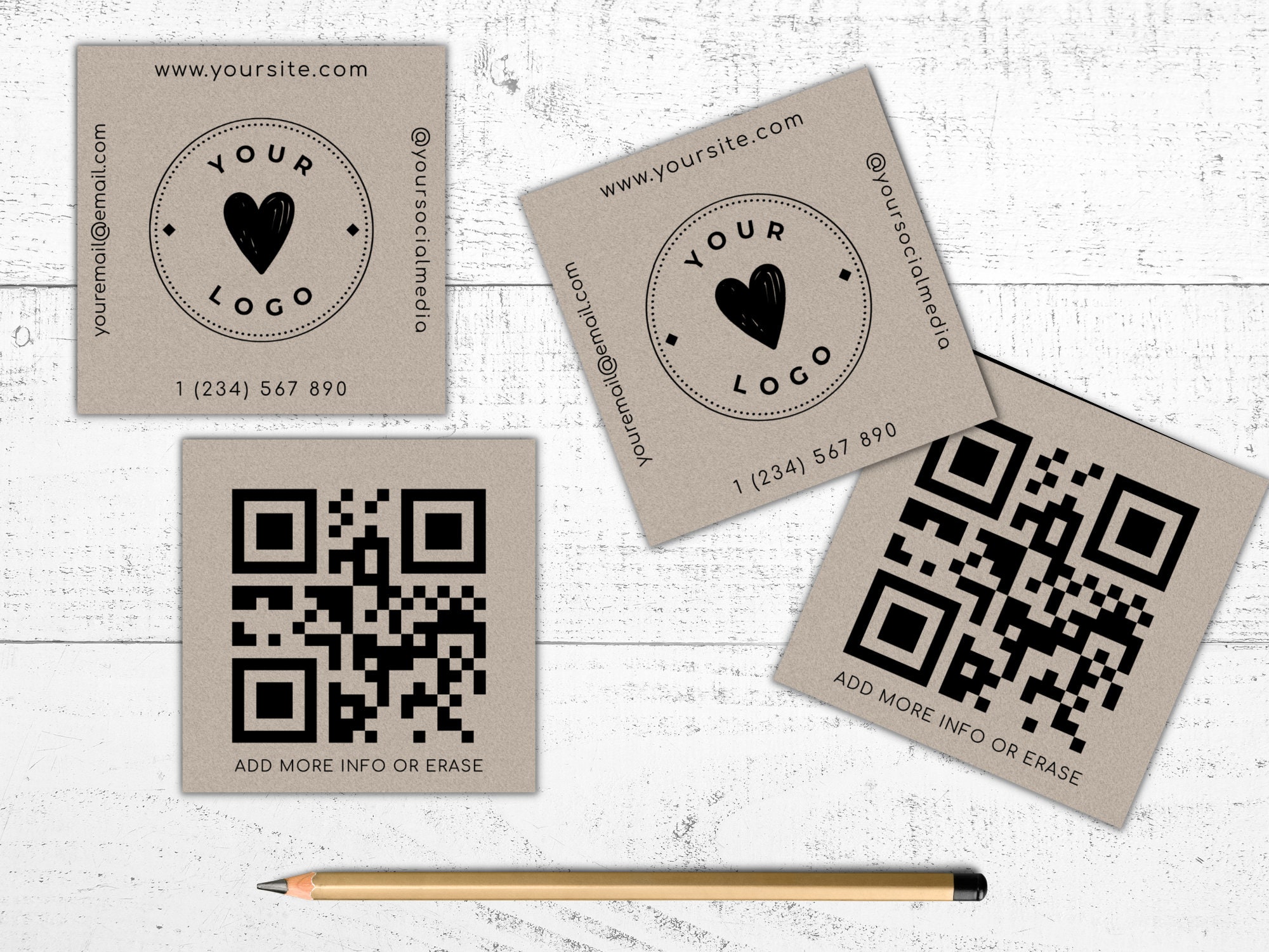 Kraft Paper Look Geometric QR Code Logo Earthy Template Square Business ...
