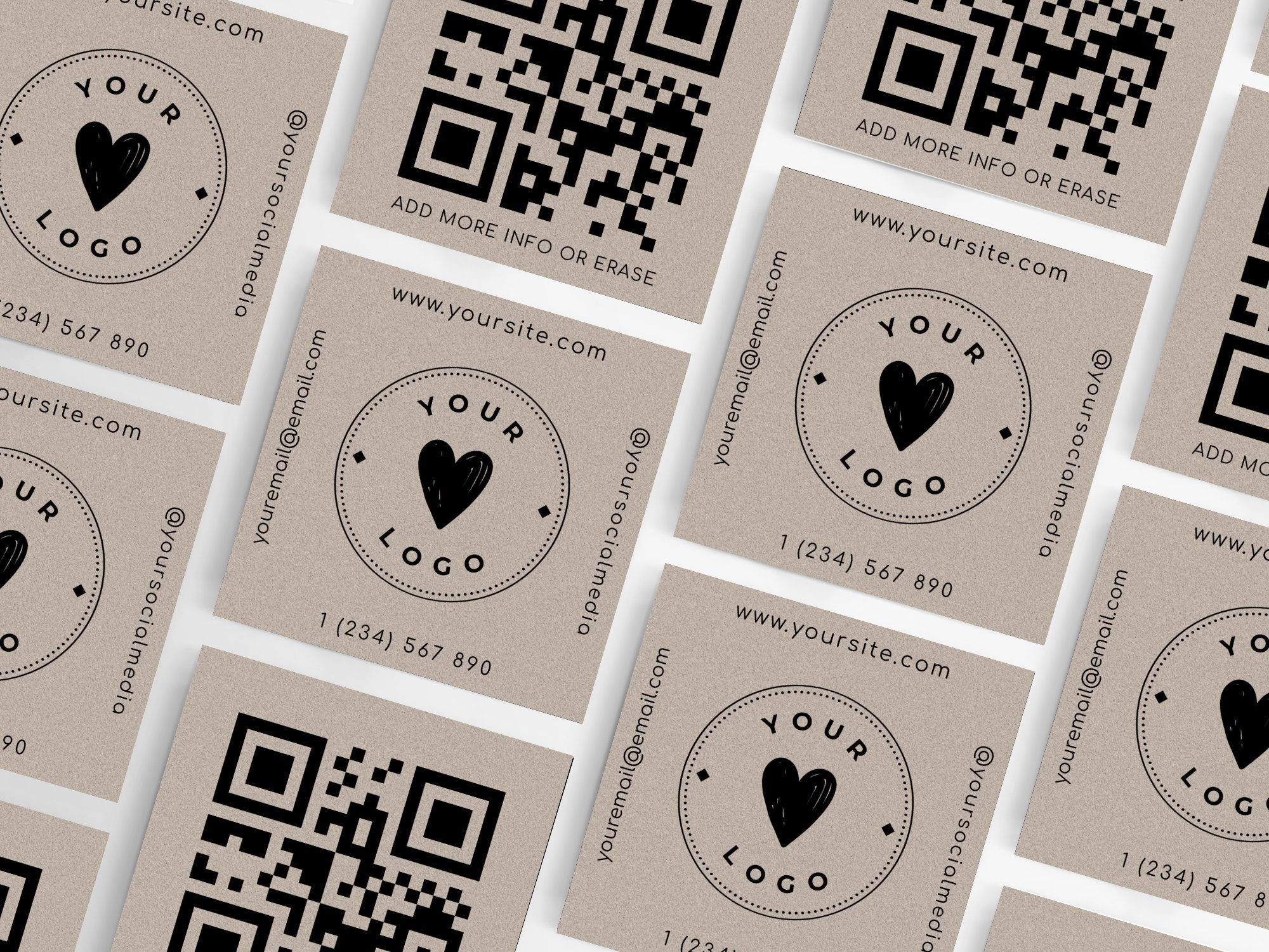 Kraft Paper Look Geometric QR Code Logo Earthy Template Square Business ...