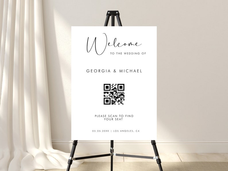 Wedding Welcome Sign QR Code Seating Chart Sign Digital - Etsy