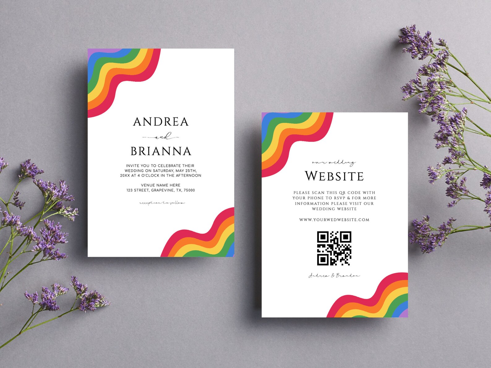 Digital Rainbow LGBTQ Wedding Invitation - Gay Pride Lesbian Editable ...