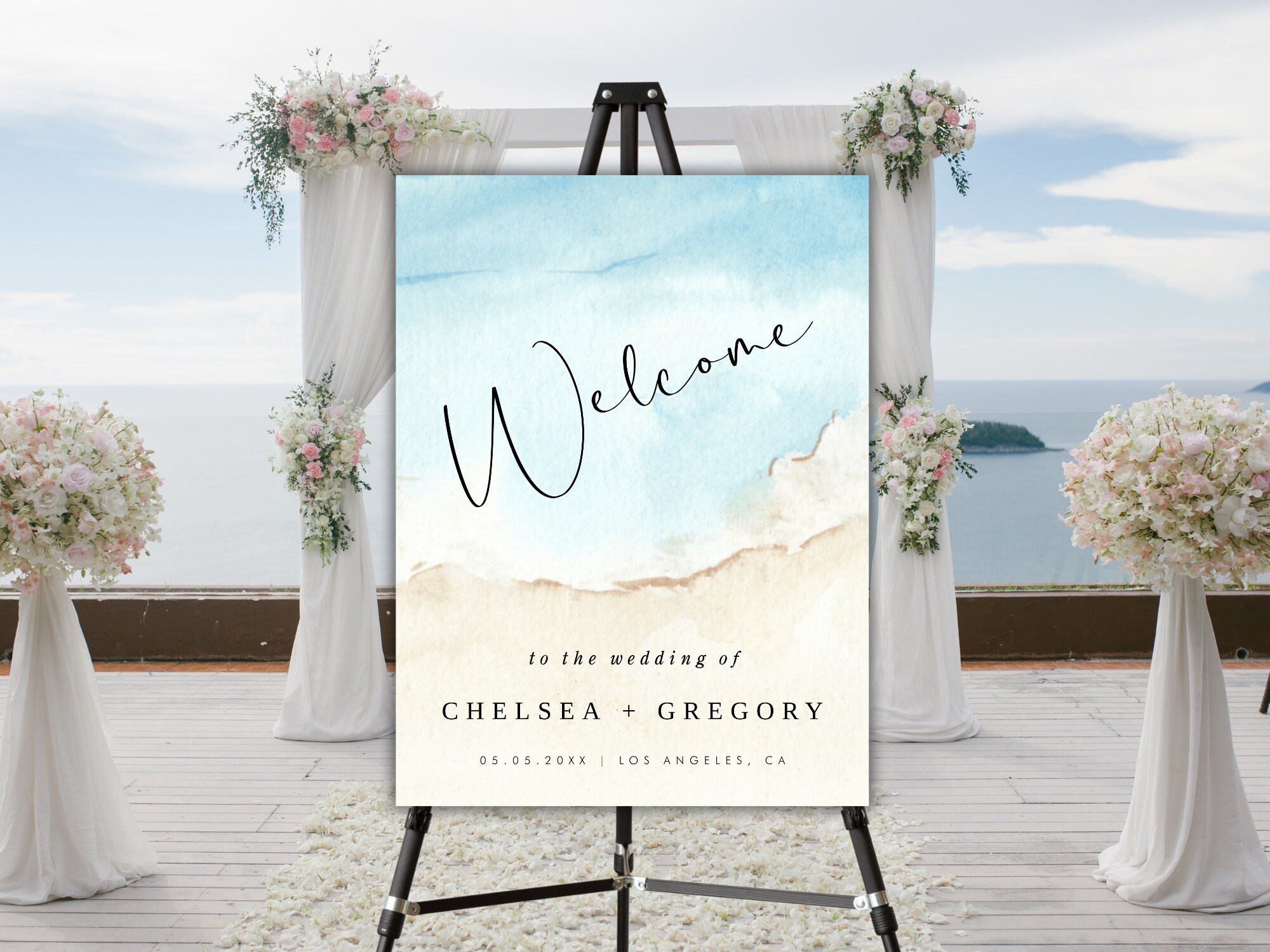 Watercolor Ocean Wedding Welcome Sign Digital Beach Summer Wedding Sign ...