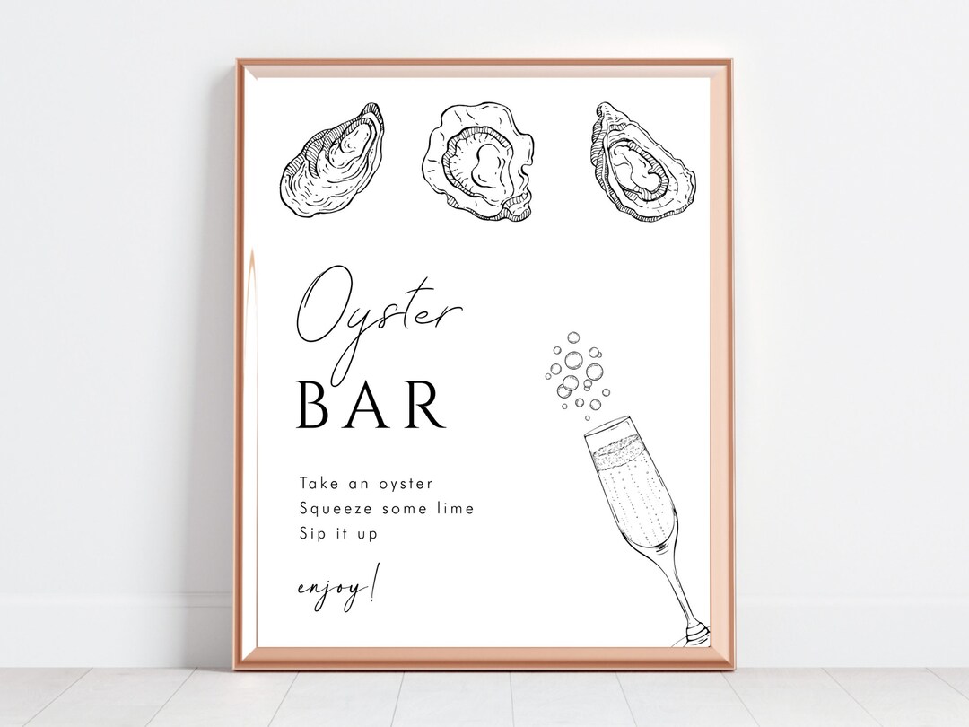Digital Oyster Bar Sign - DIY White Black Oyster Bar Poster - Oysters ...