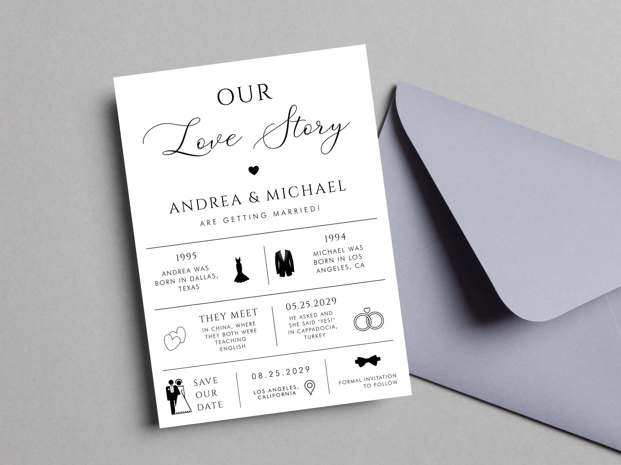 Our Love Story Wedding Invitation Delicate Love Story Infographic Photo ...