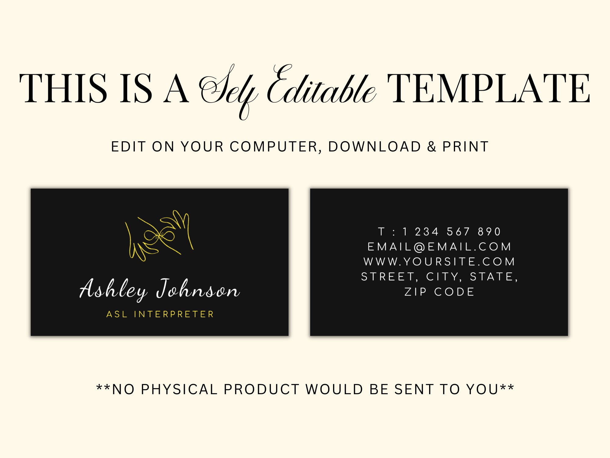 ASL Interpreter Business Card Template: Sign Language Design (digital ...