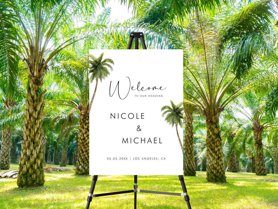 Tropical Wedding Welcome Sign: Palm Tree Destination Design (digital ...