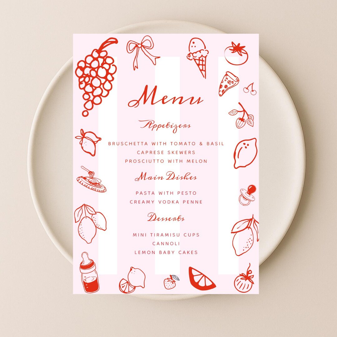 Ciao Baby Shower Menu, Amalfi Coast Italian Baby Shower Menu Template ...