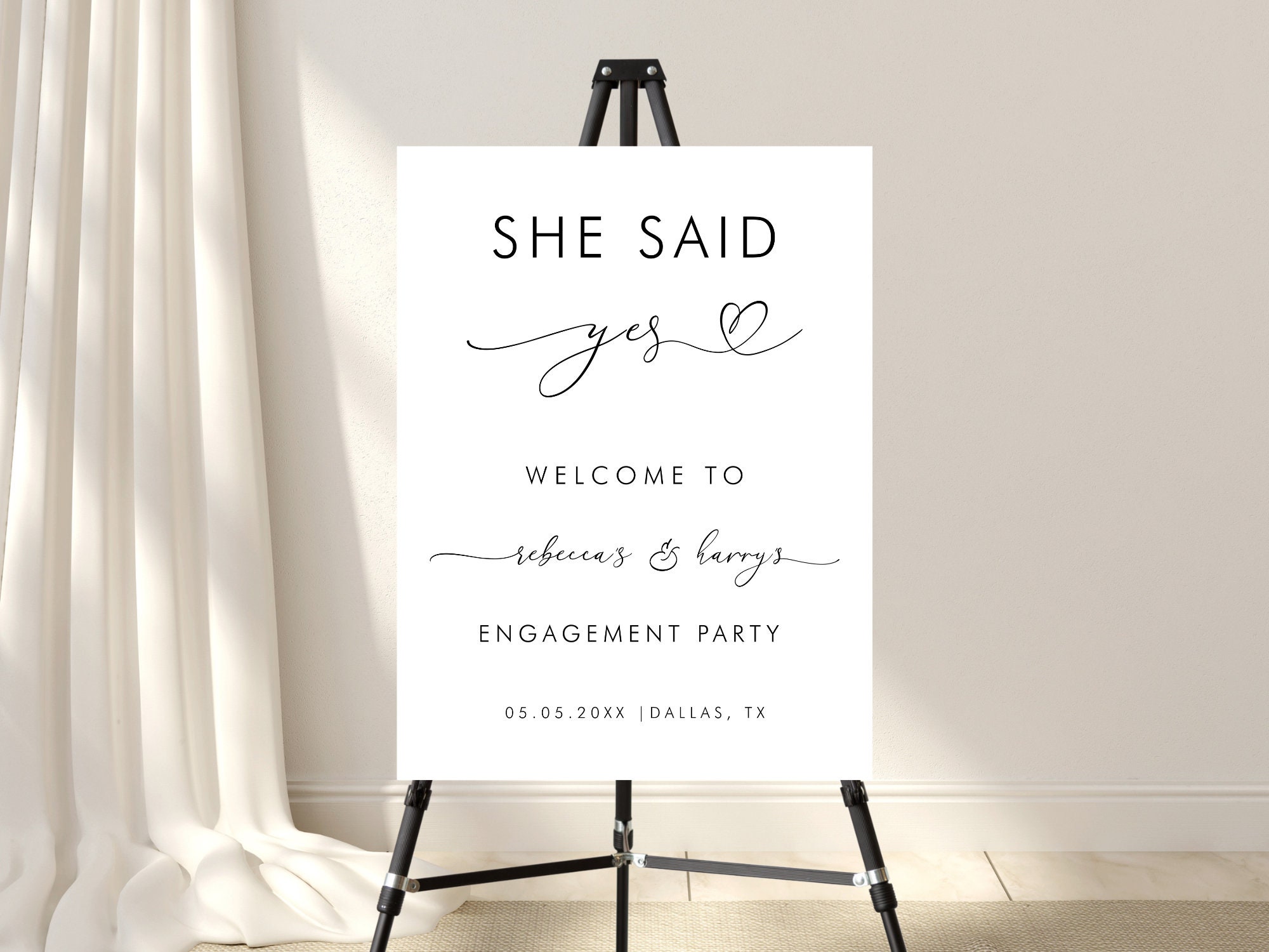 She Said Yes Engagement Welcome Sign Digital Welcome Sign Template DIY ...