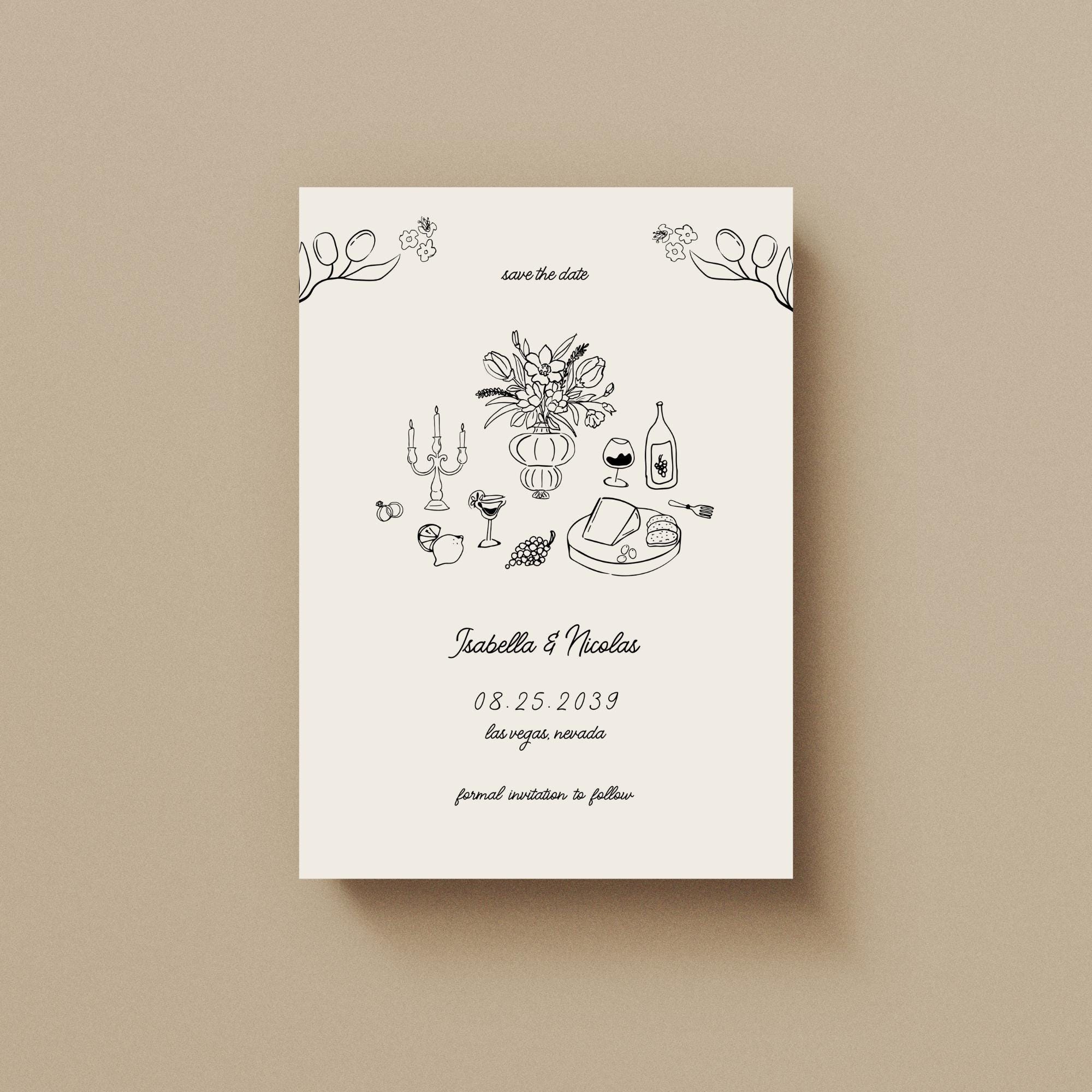 Hand Drawn Scribble Whimsical Handwriting Wedding Save the Date - Wine ...