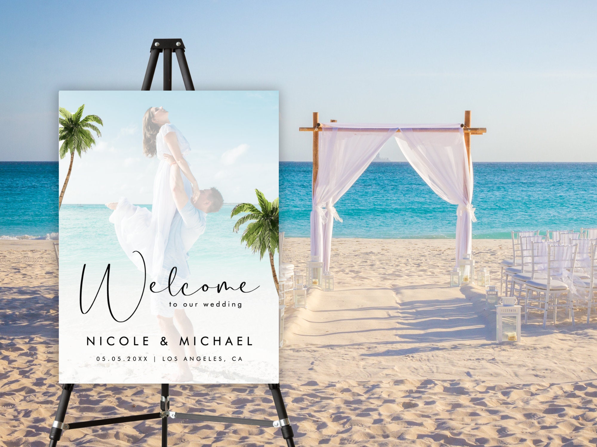 Editable Tropical Beach Destination Wedding Sign DIY Photo Wedding ...