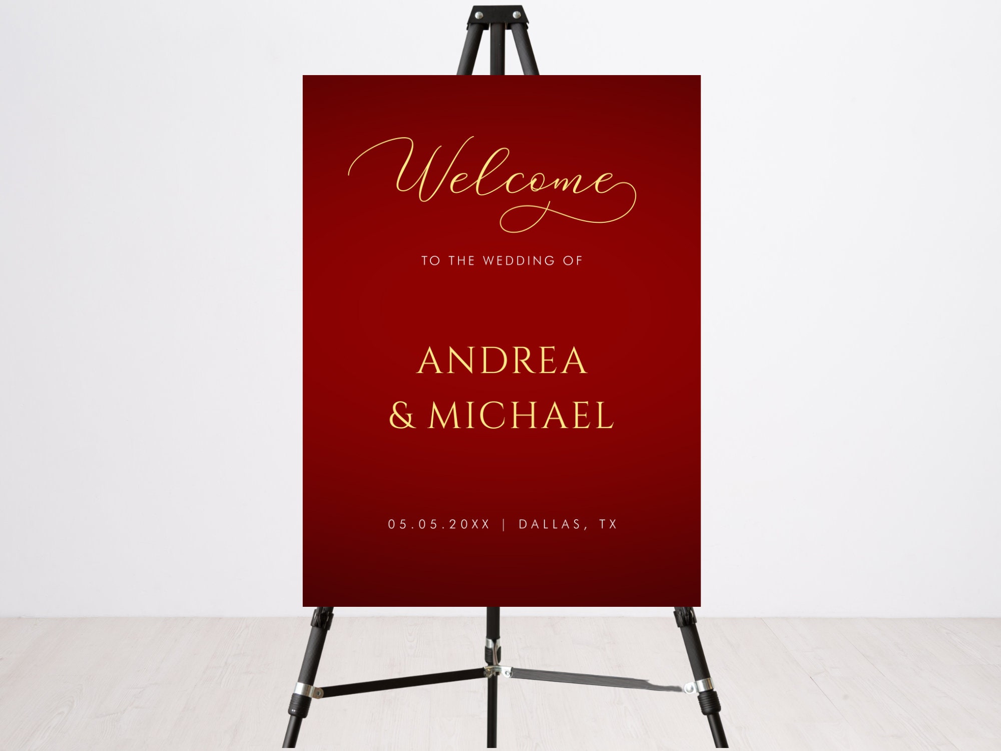 Editable Dark Red Gold Wedding Sign Digital Dark Red Wine Wedding ...