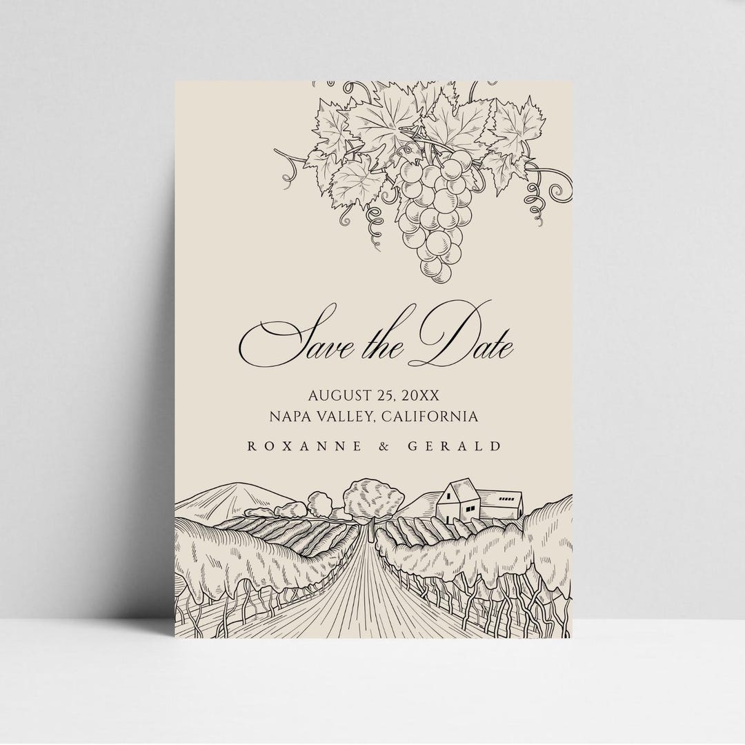 Hand-drawn Winery Vineyard Wedding Invitation | Napa Valley California ...