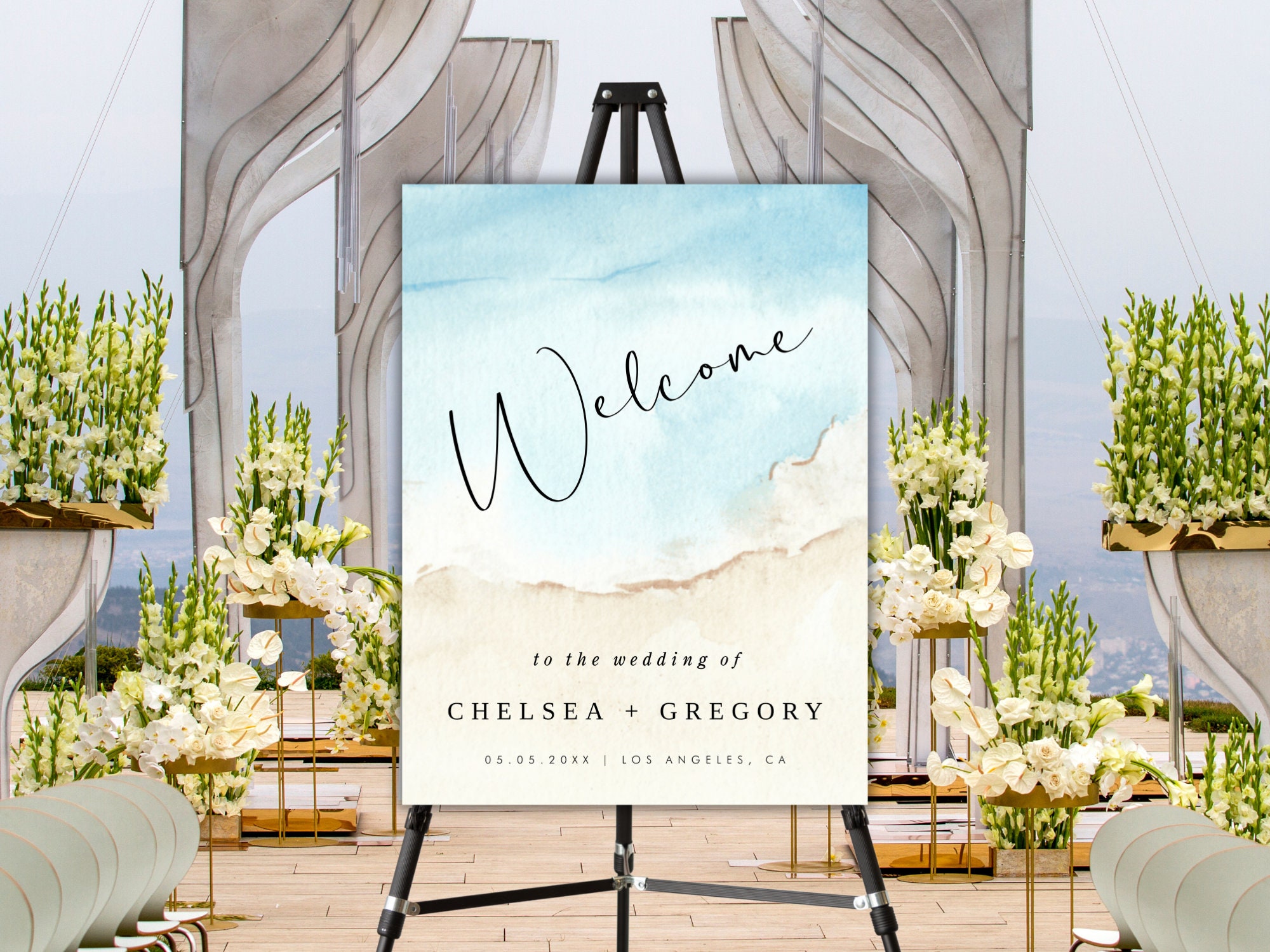 Watercolor Ocean Wedding Welcome Sign Digital Beach Summer Wedding Sign ...