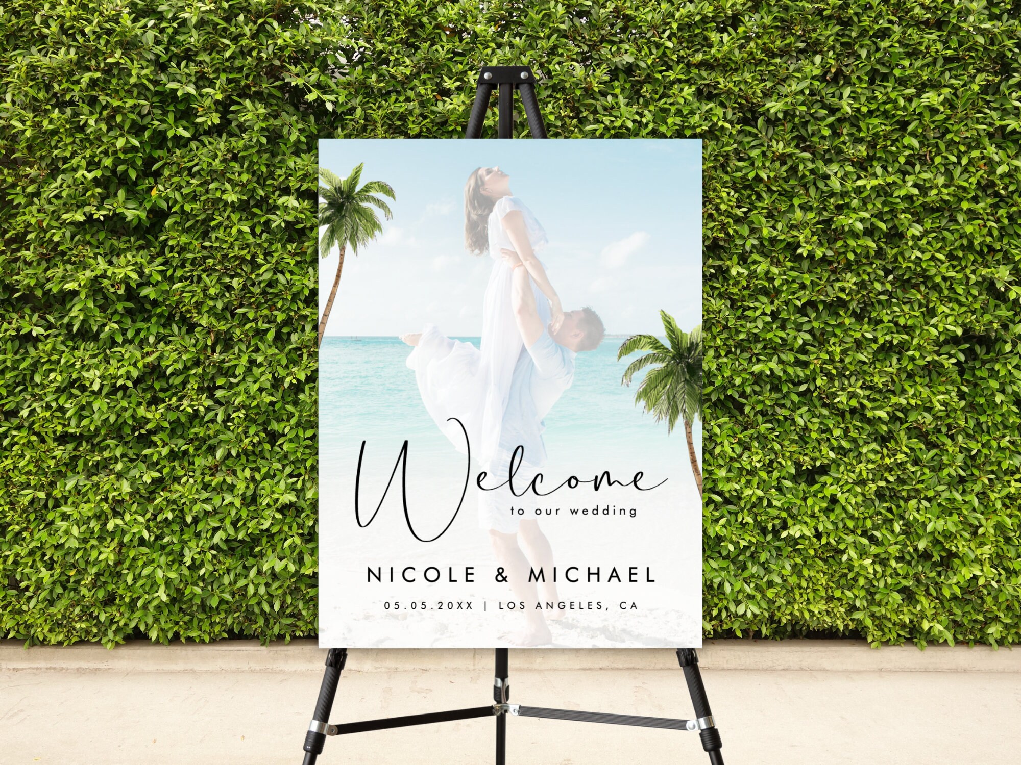 Editable Tropical Beach Destination Wedding Sign DIY Photo Wedding ...
