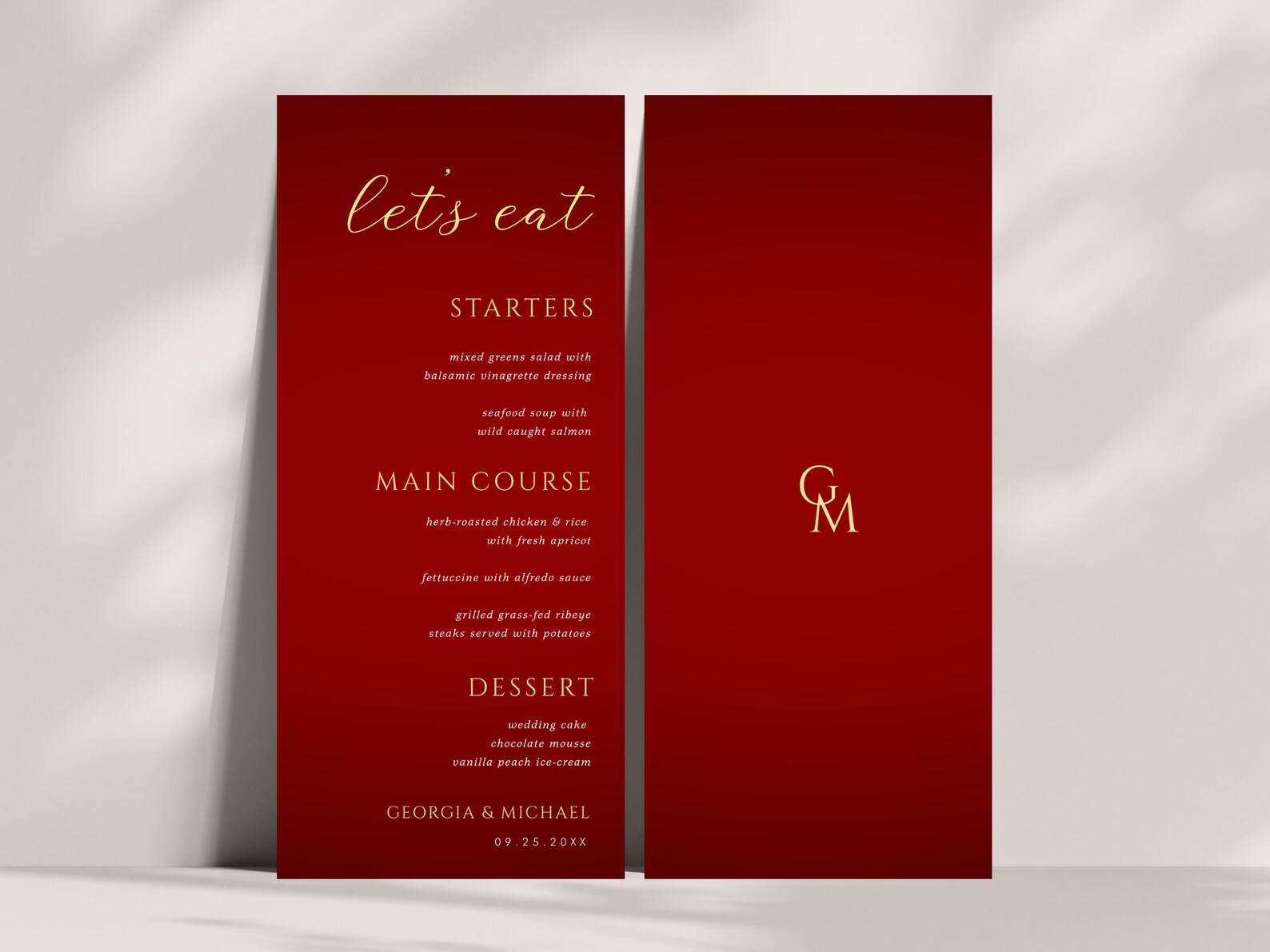 Editable Let's Eat Red & Gold Wedding Menu - Digital Minimalist ...