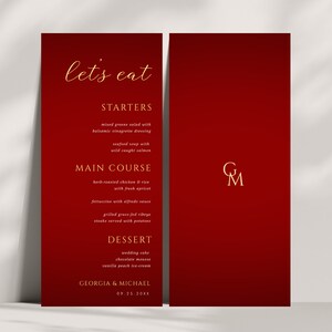 Editable Let's Eat Red & Gold Wedding Menu - Digital Minimalist ...