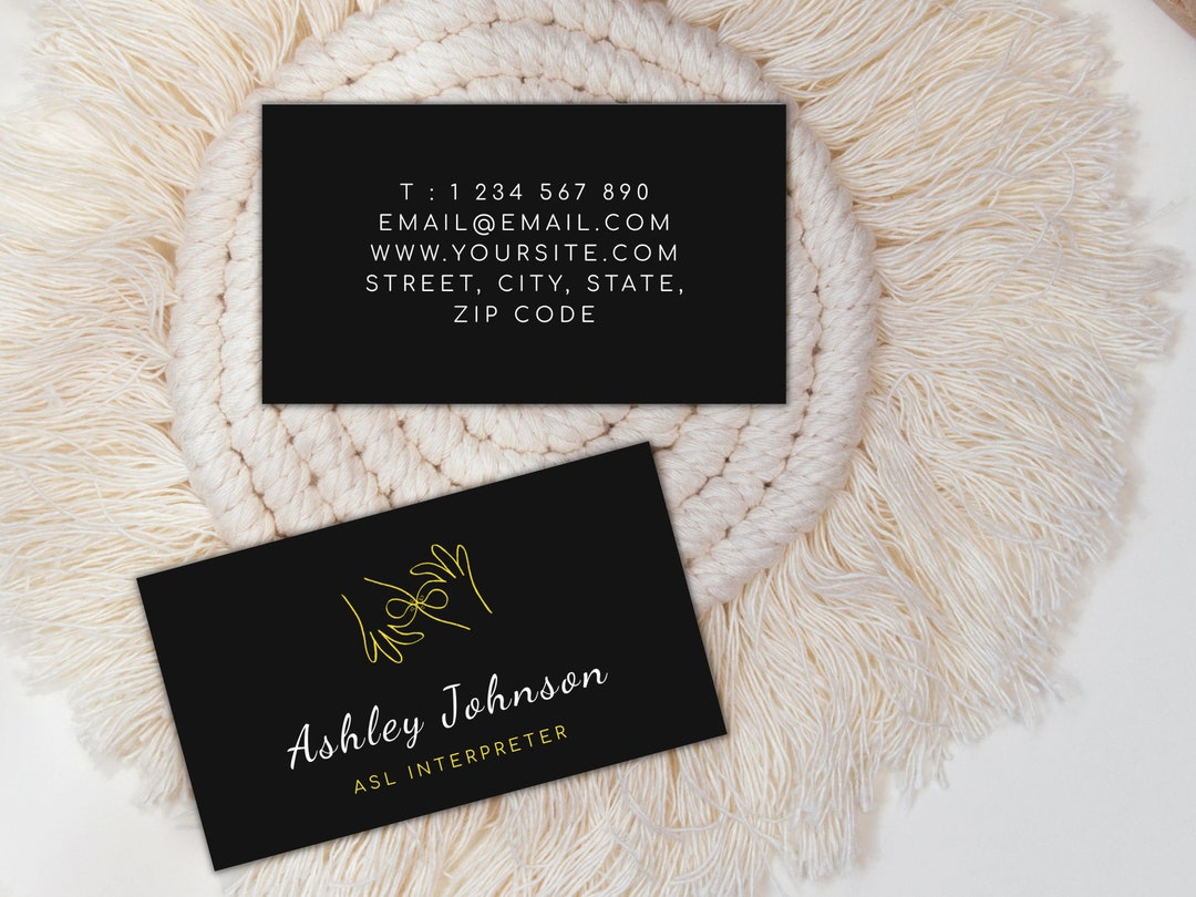 ASL Interpreter Business Card Template: Sign Language Design (digital ...