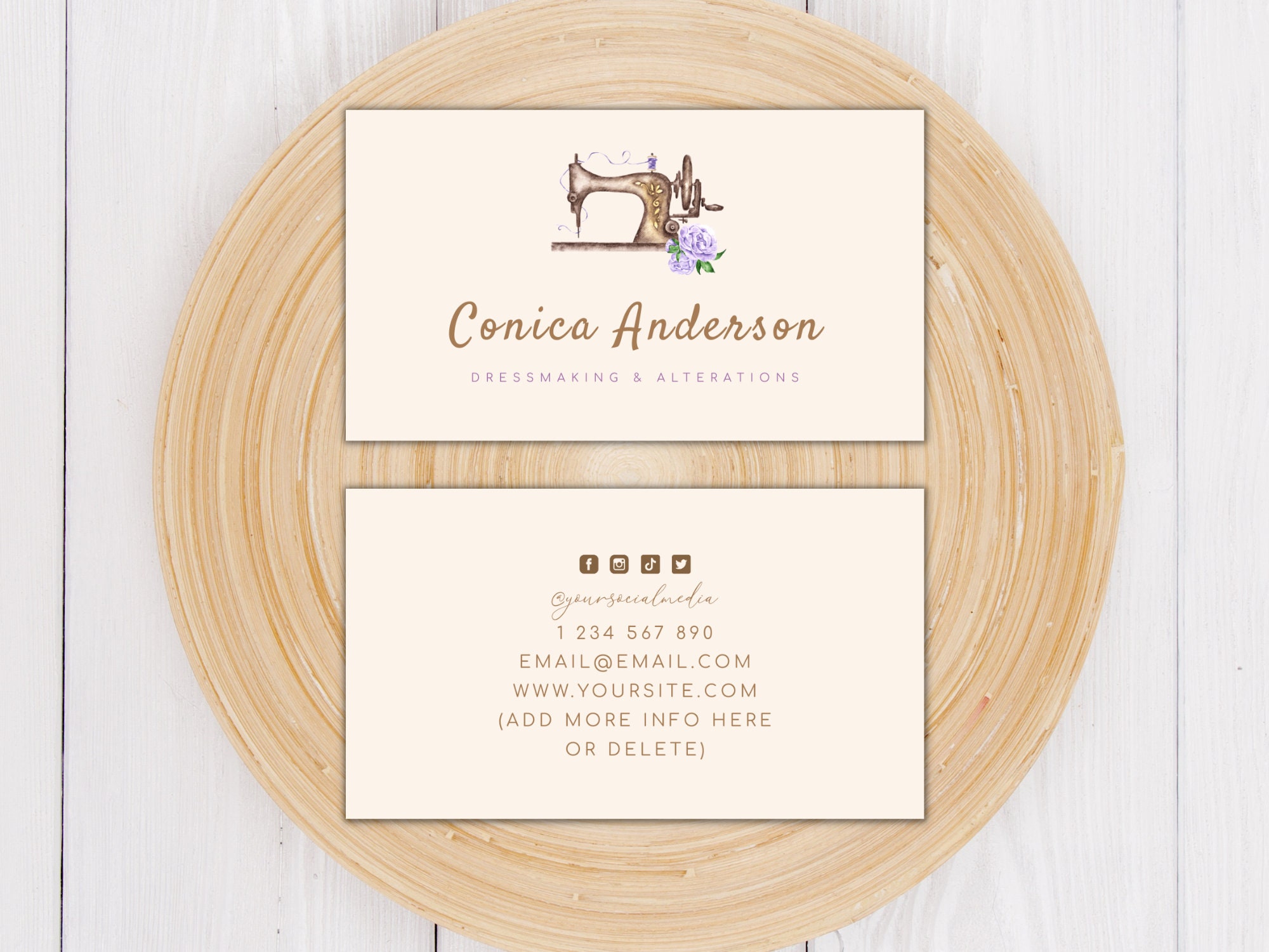DIY Dressmaking & Alterations Business Card - Editable Lilac Rose ...