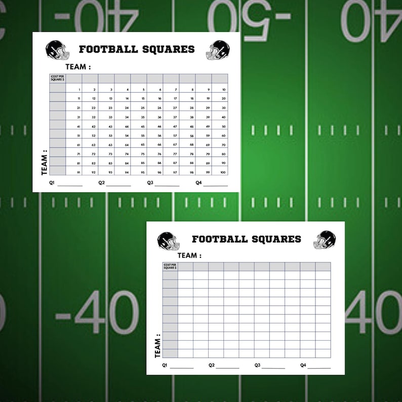 Football Squares Template Printable, NFL Squares Game 100 Box Grid ...