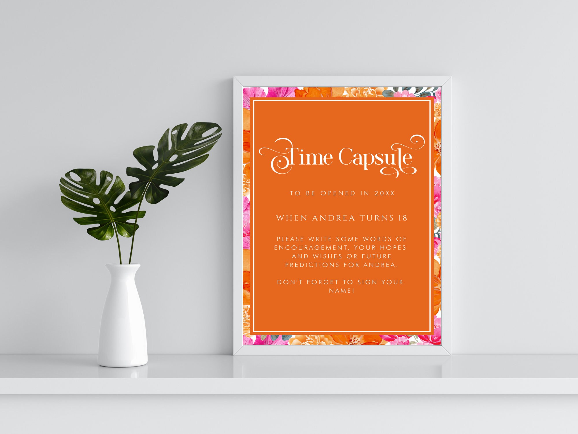 Editable Pink & Orange Baby Shower Time Capsule Poster - Digital Floral ...