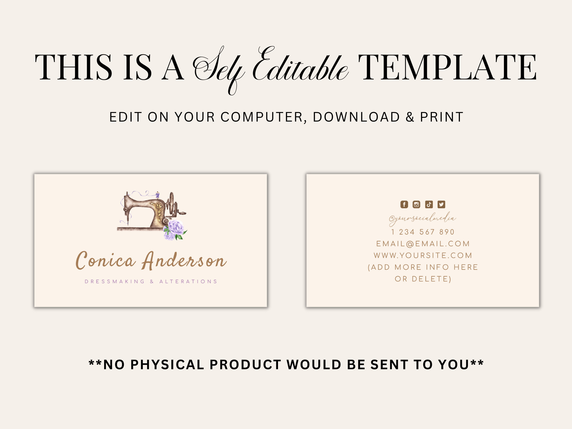 DIY Dressmaking & Alterations Business Card - Editable Lilac Rose ...