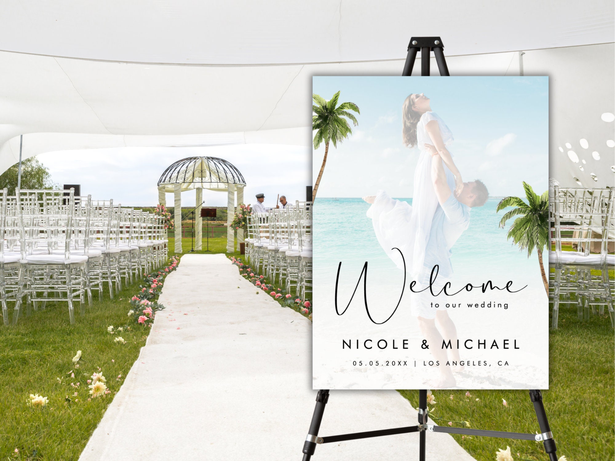 Editable Tropical Beach Destination Wedding Sign DIY Photo Wedding ...