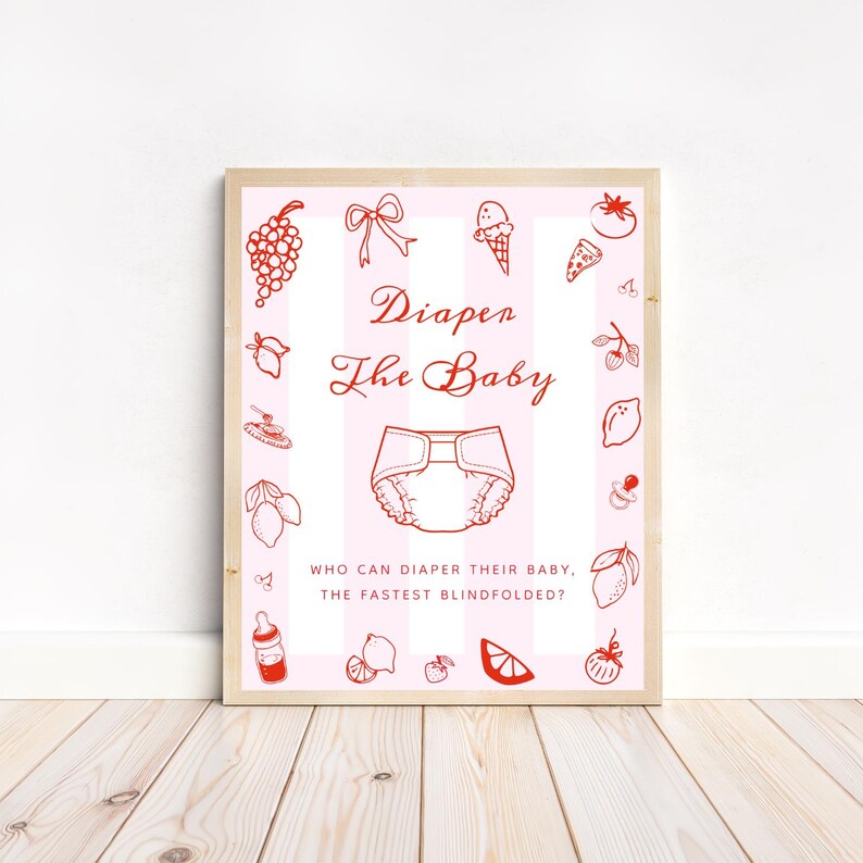 Diaper the Baby Baby Shower Poster, Italian Ciao Baby Diaper the Baby ...