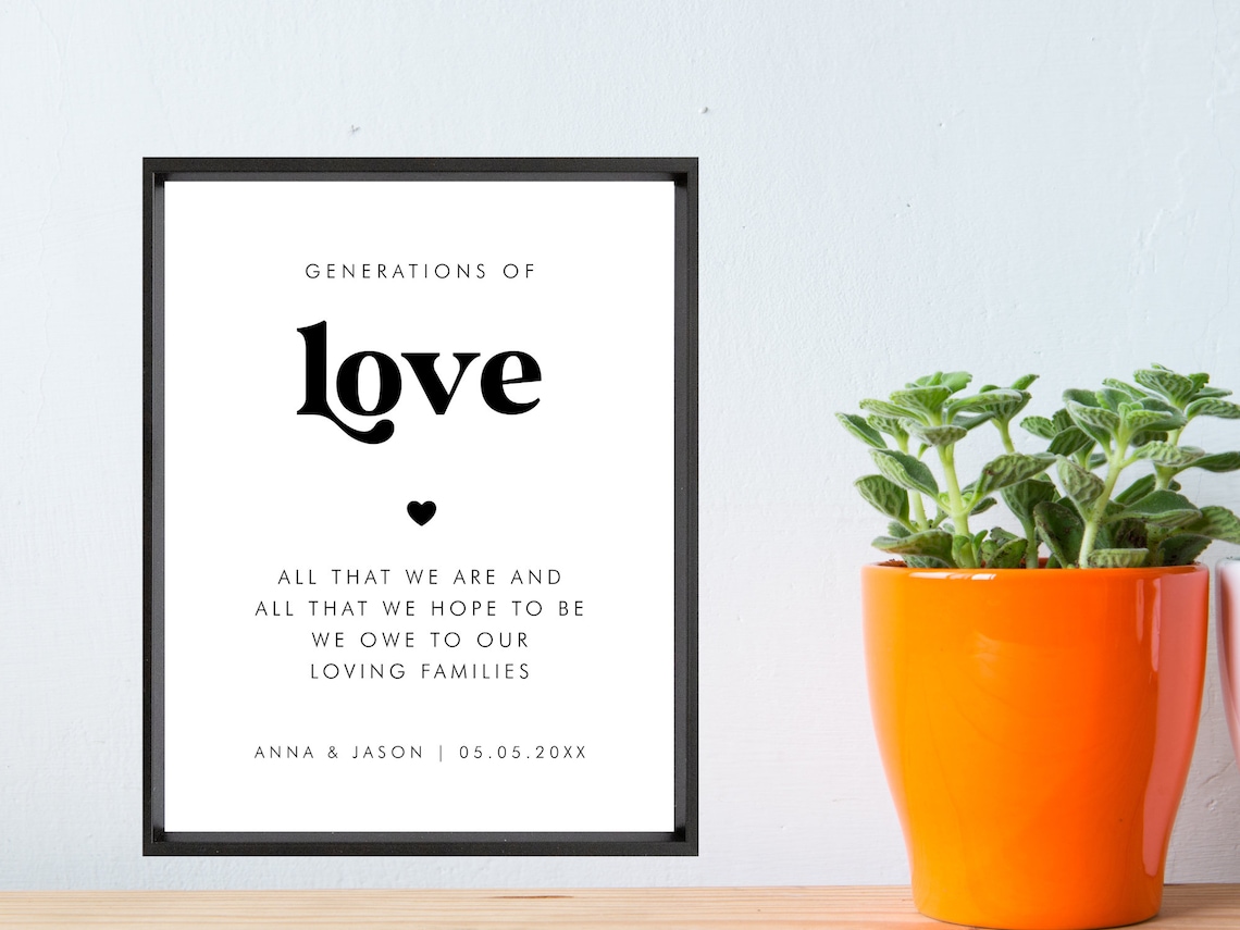 Editable Generations of Love Wedding Sign Digital Script Heart Wedding ...