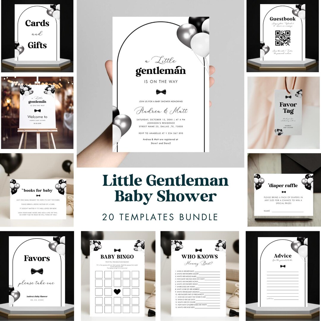 Little Gentleman Baby Shower Bundle Black & White Balloons | 20 ...