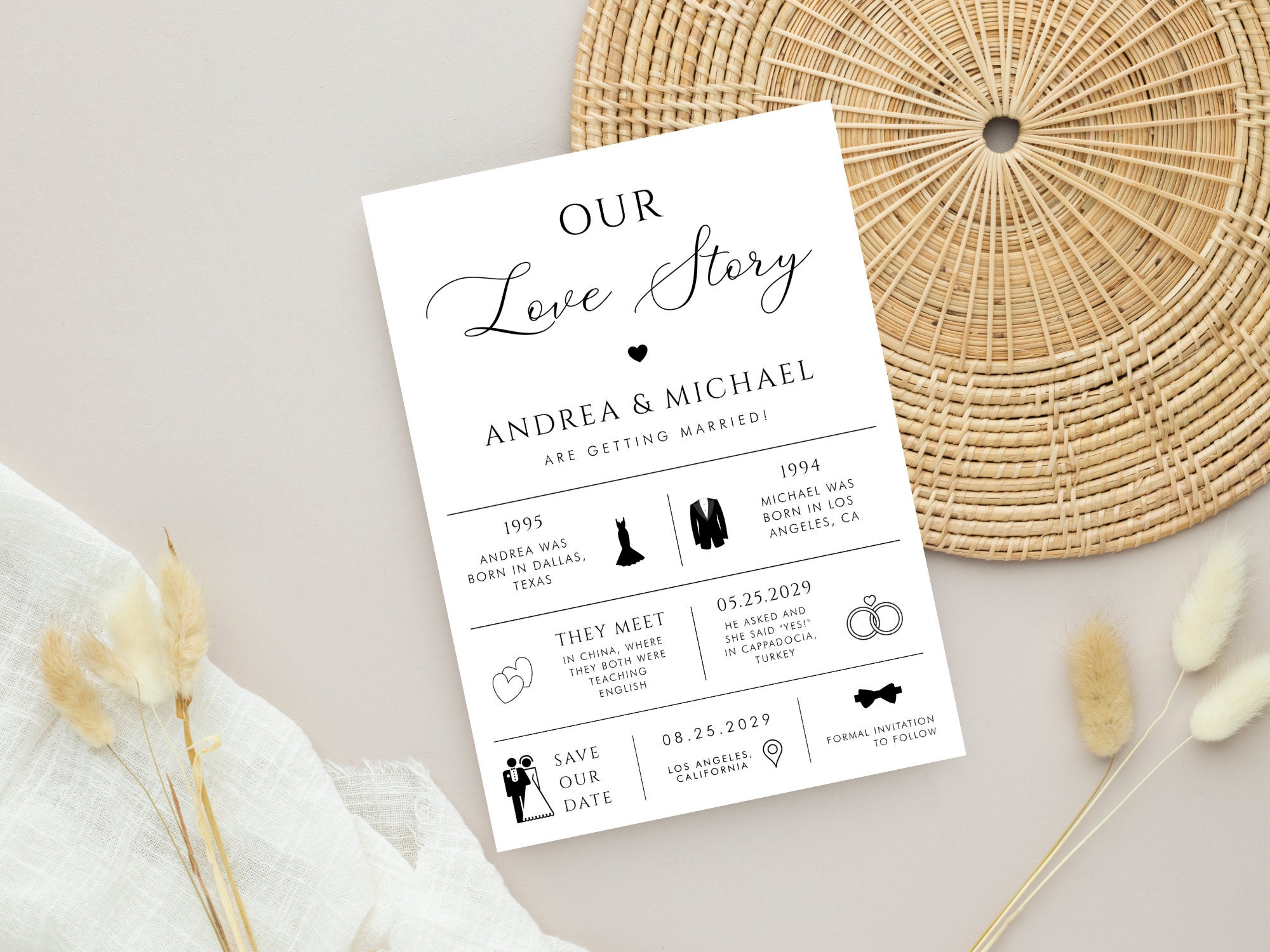 Our Love Story Wedding Invitation Delicate Love Story Infographic Photo ...