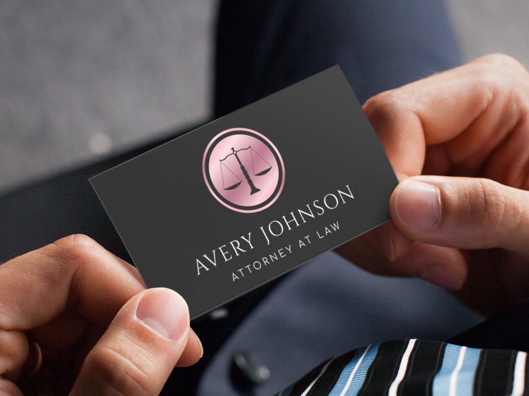 Editable Rose Gold Scale Attorney at Law Business Card - Digital Classy ...