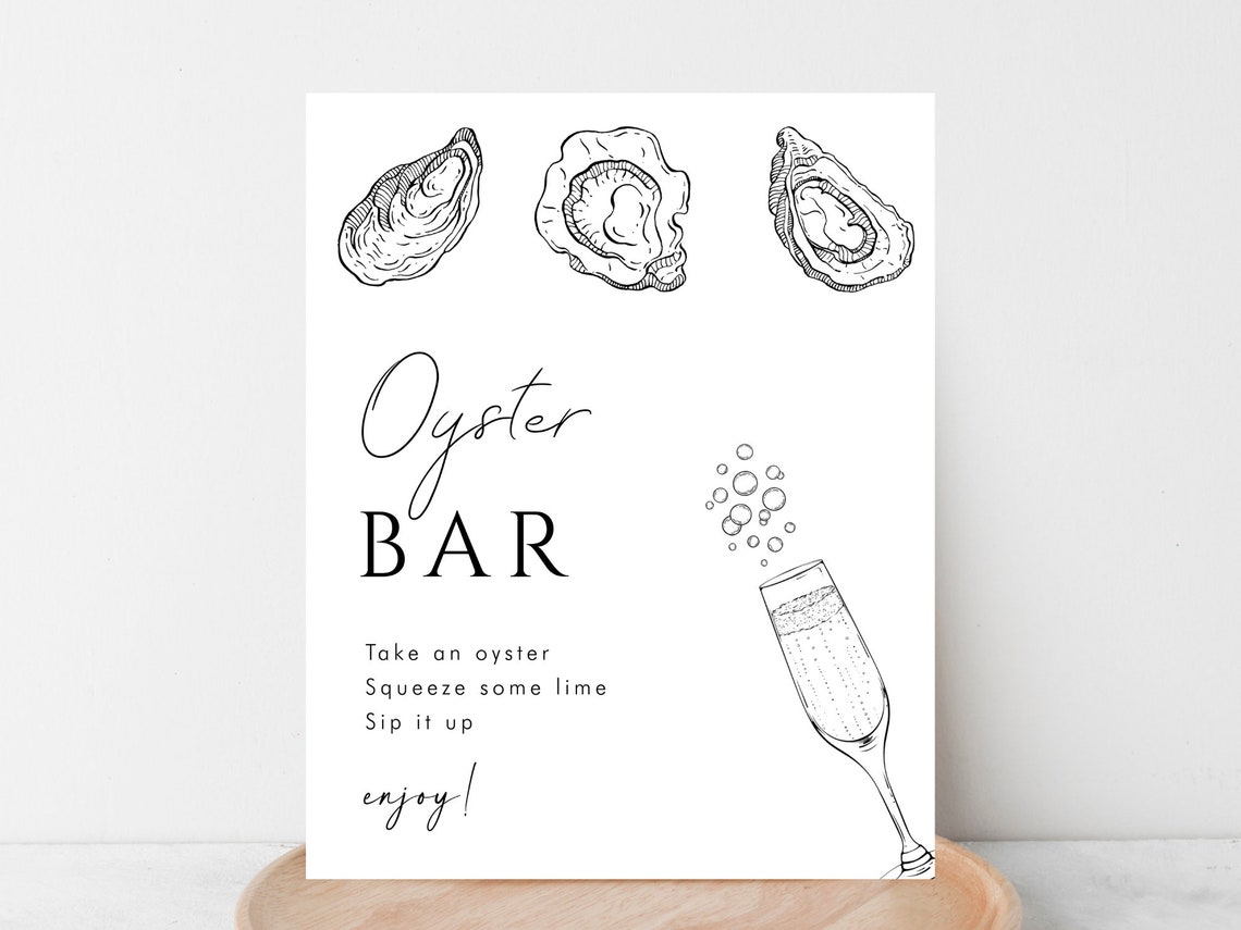 Digital Oyster Bar Sign DIY White Black Oyster Bar Poster Oysters ...