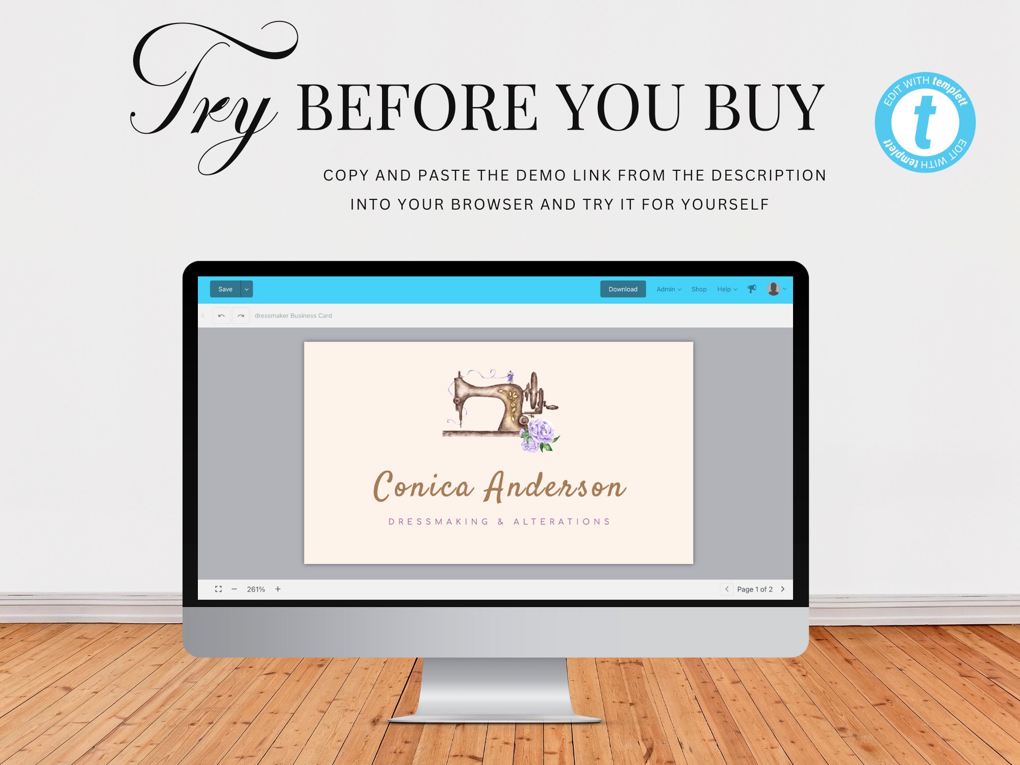 DIY Dressmaking & Alterations Business Card - Editable Lilac Rose ...