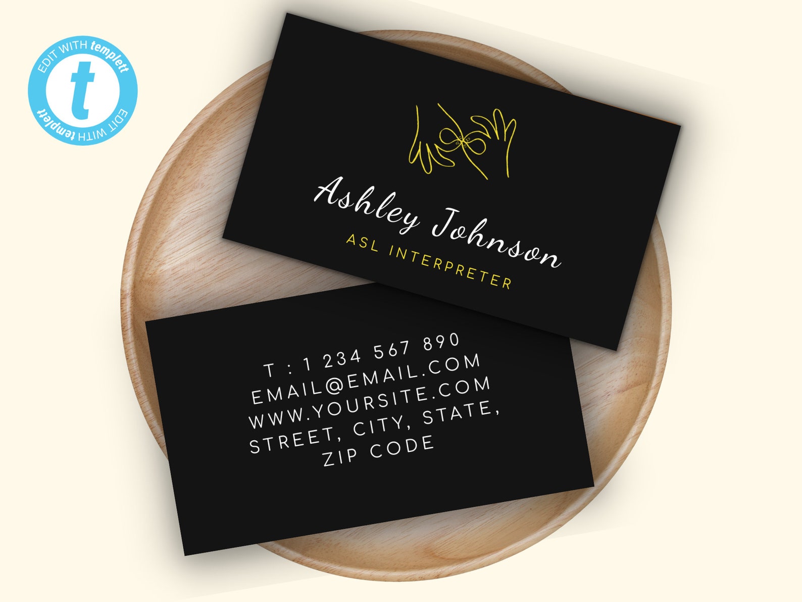 ASL Interpreter Business Card Template: Sign Language Design (digital ...