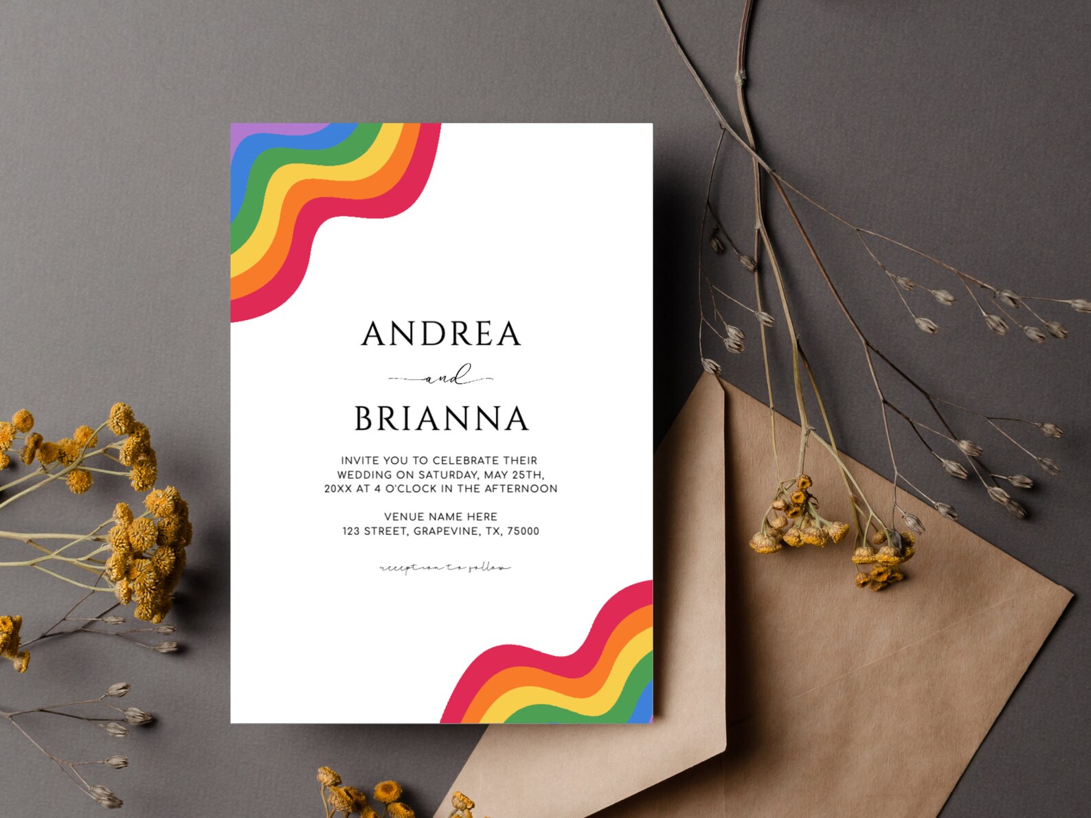 Digital Rainbow LGBTQ Wedding Invitation - Gay Pride Lesbian Editable ...