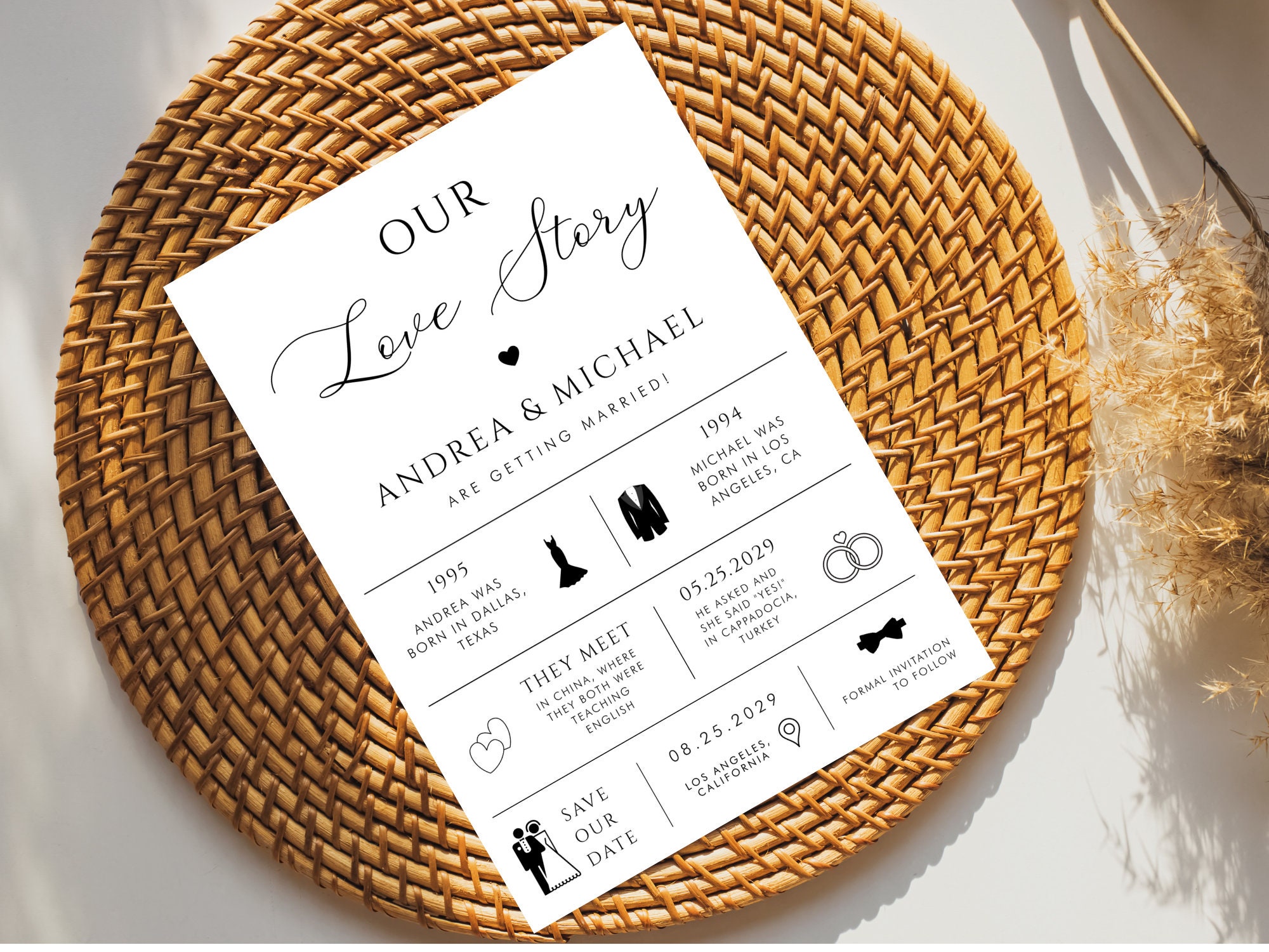 Our Love Story Wedding Invitation Delicate Love Story Infographic Photo ...