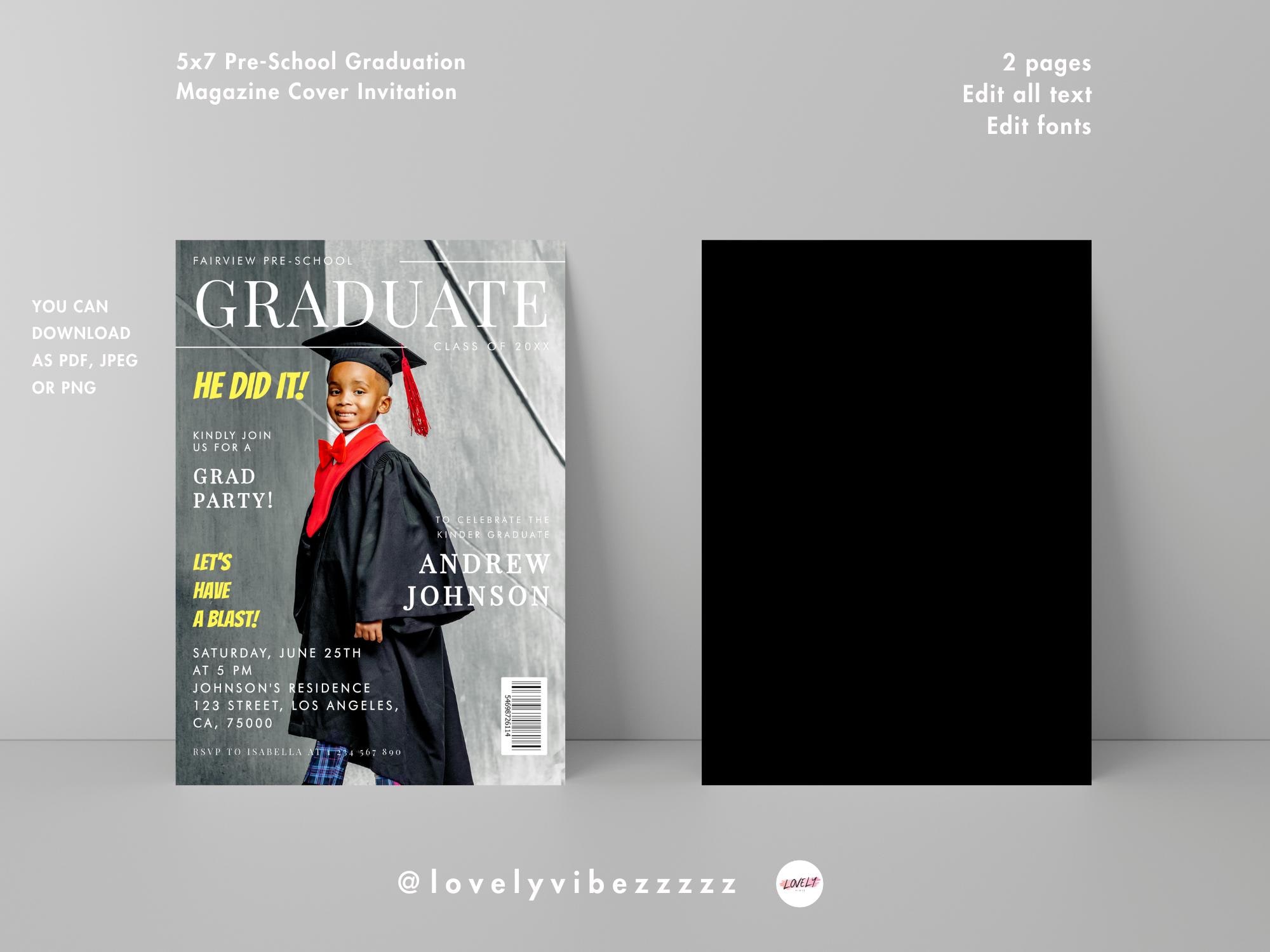 Kindergarten Graduation Magazine Cover Invitation: Custom Photo ...