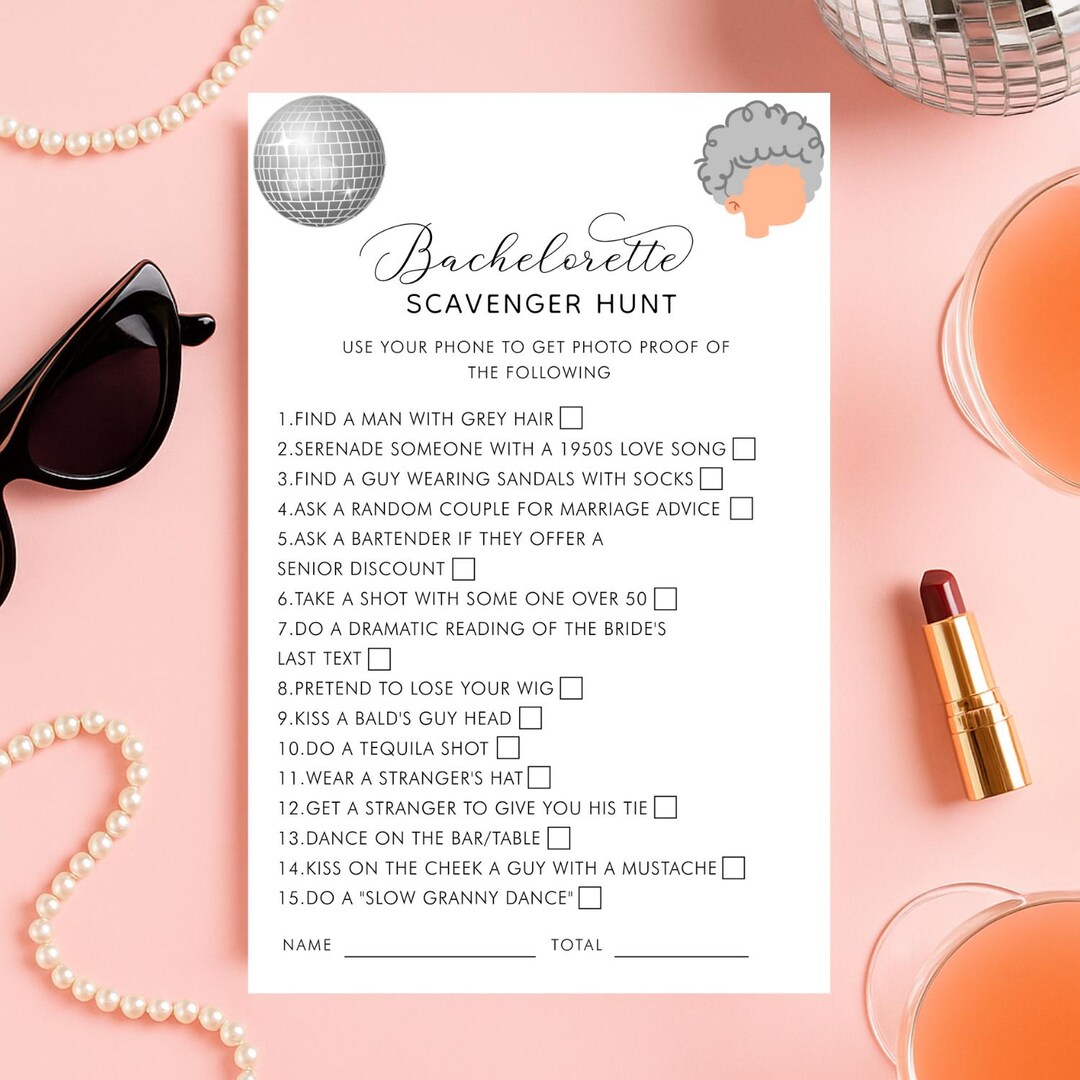 Grannies Gone Wild Bachelorette Scavenger Hunt Game - Grandma Night Out ...