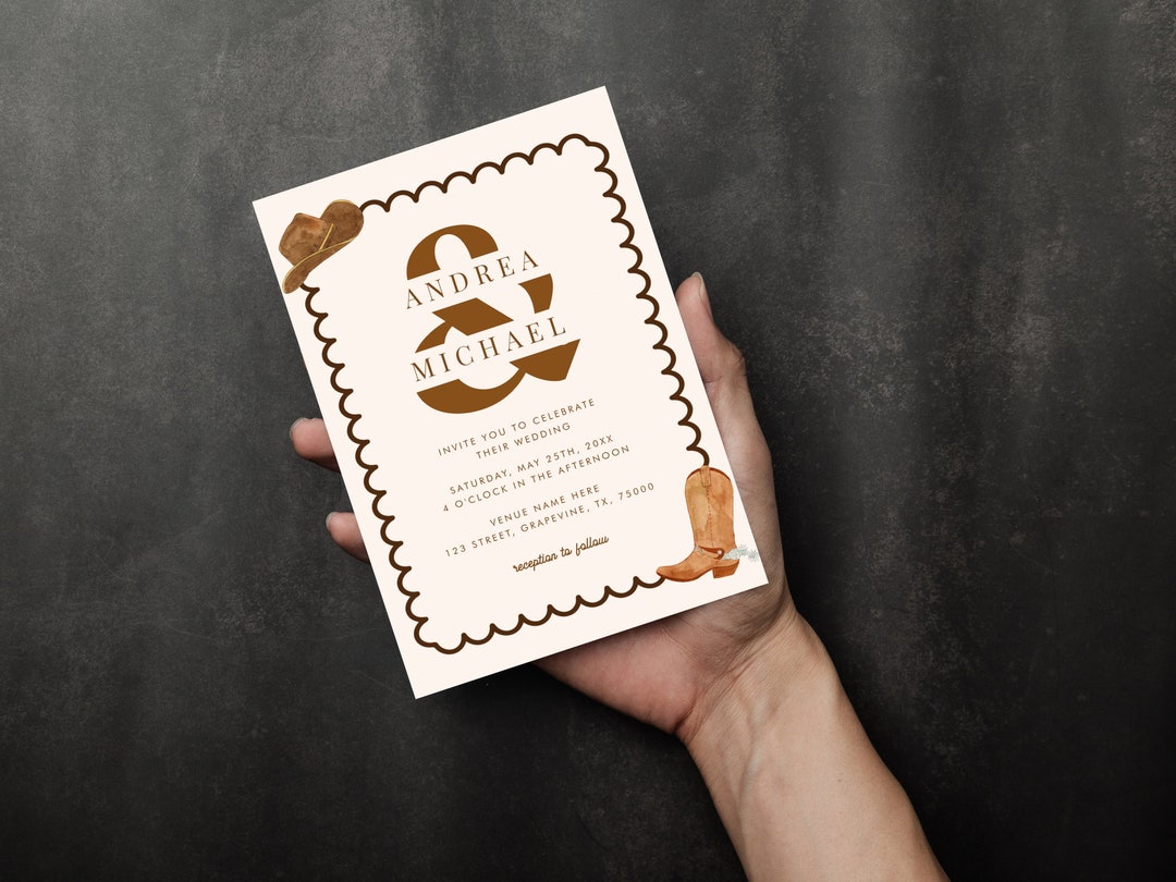 Boho Western QR Code Wedding Invitation | Editable Wavy Frame Wedding ...