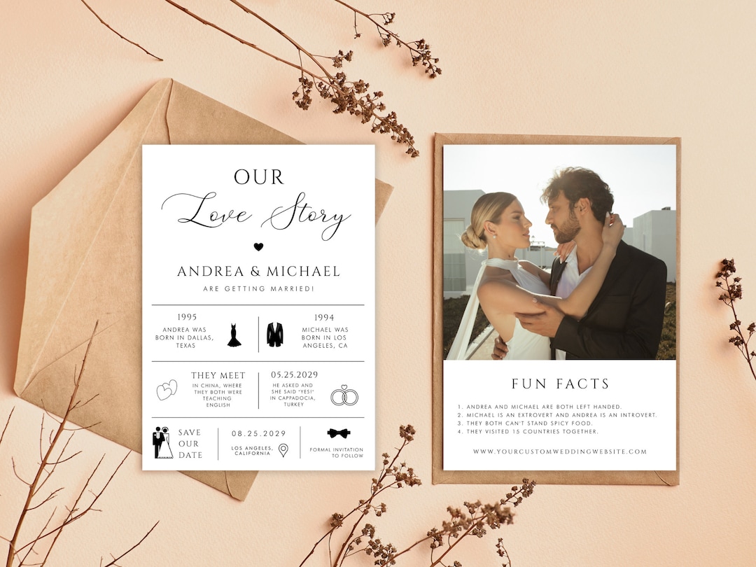 Our Love Story Wedding Invitation Delicate Love Story Infographic Photo ...