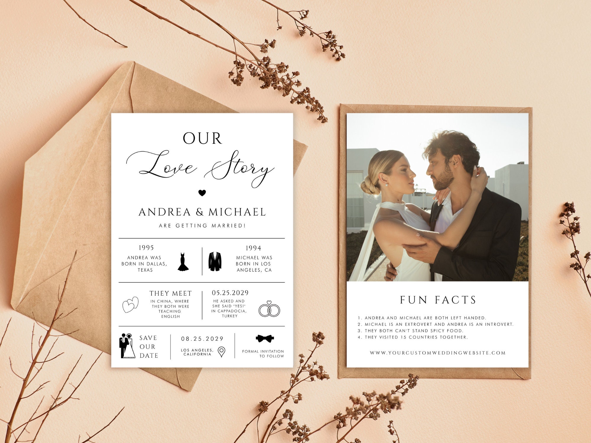 Our Love Story Wedding Invitation Delicate Love Story Infographic Photo ...