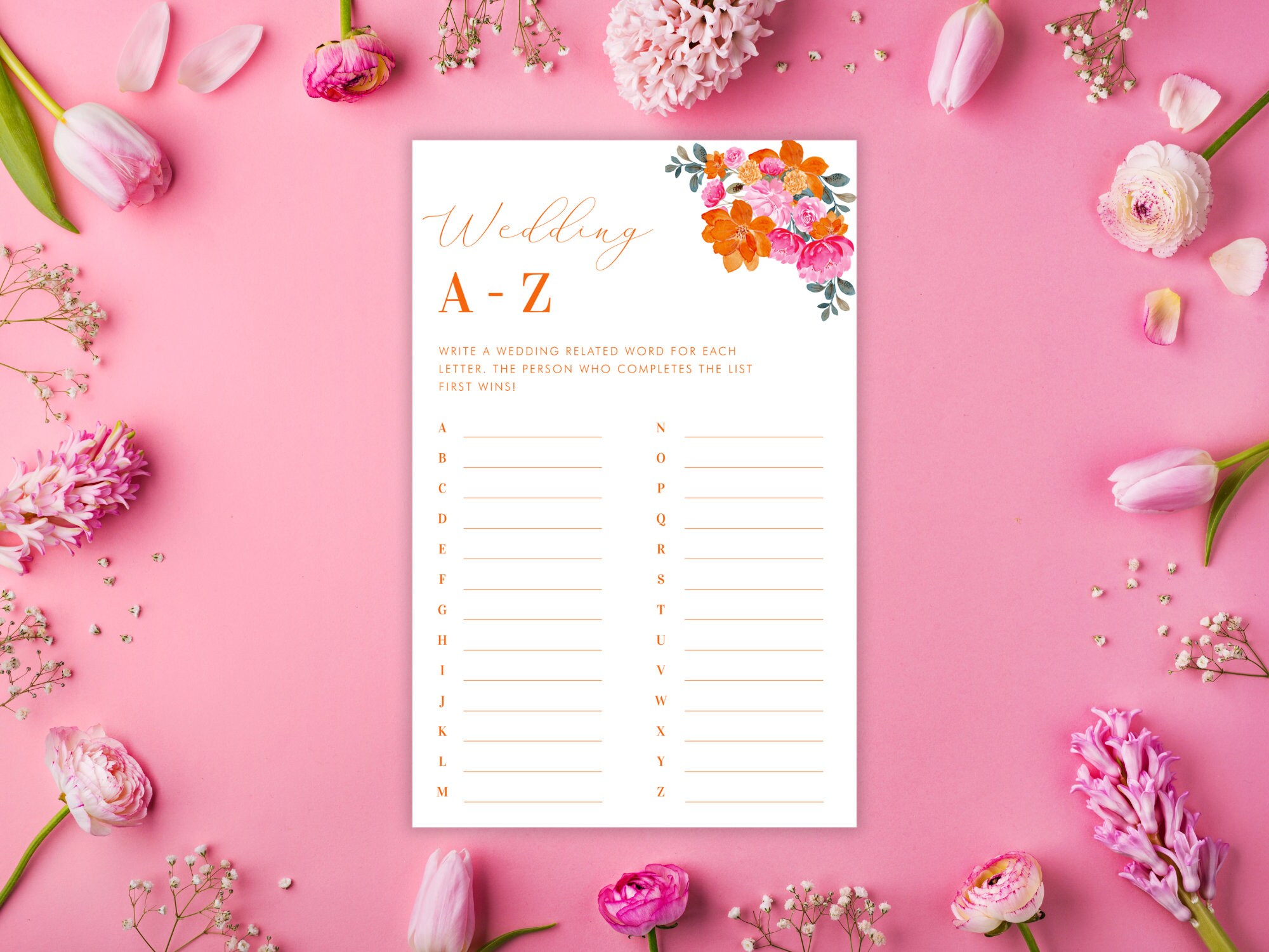 Pink Orange Bridal Shower Games Bundle Digital Floral 16 Bridal Shower ...